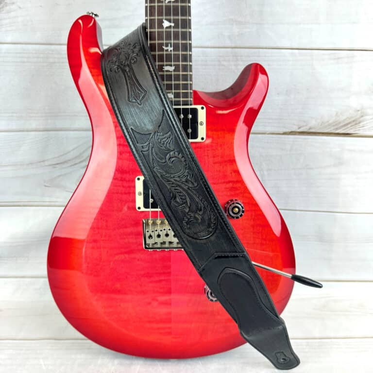 LIC-12 Brushed Gloss Black Leather with Tooled Christian Cross And Western Sheridan Design ...