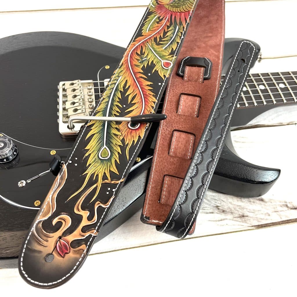 LC-61 100% Hand Carved Premium Black Leather Strap With Multicolor ...