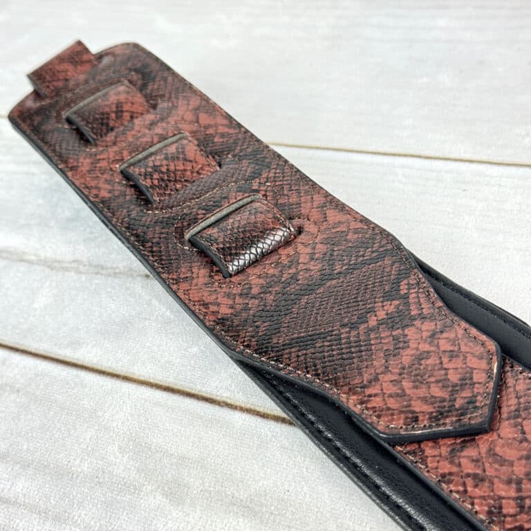 SF-05 Sienna Brown Padded Guitar Strap with Scaled And Textured Snake ...
