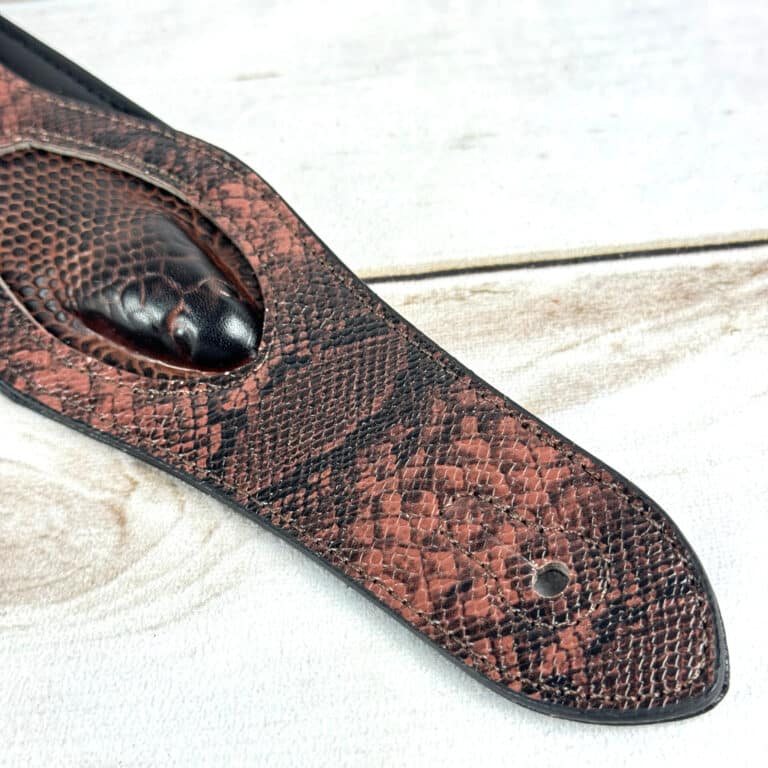 SF-05 Sienna Brown Padded Guitar Strap with Scaled And Textured Snake ...