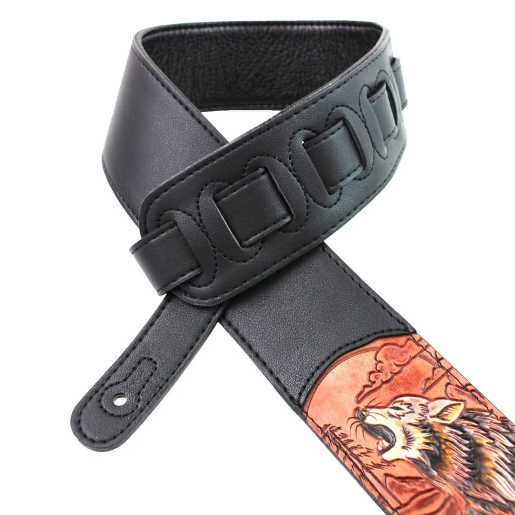 CVG-WL-R Hand Carved Brick Red & Brown Howling Wolf On Black Leather ...