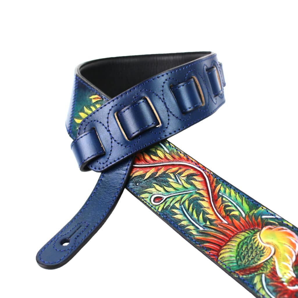 KB-32 Skinny Cobalt Blue Premium Grain Leather Strap w/Hand Tooled ...