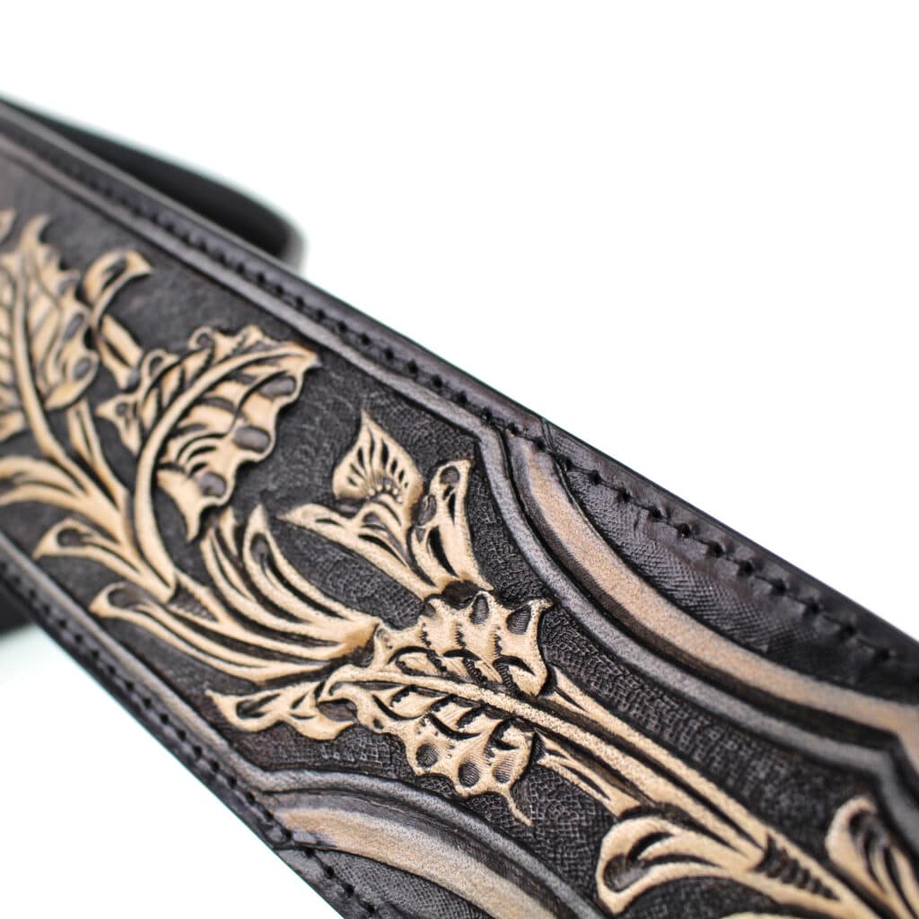 KH-02-BLK-PR Simple Black Carving Leather Top w/Tooled Floral Vine ...
