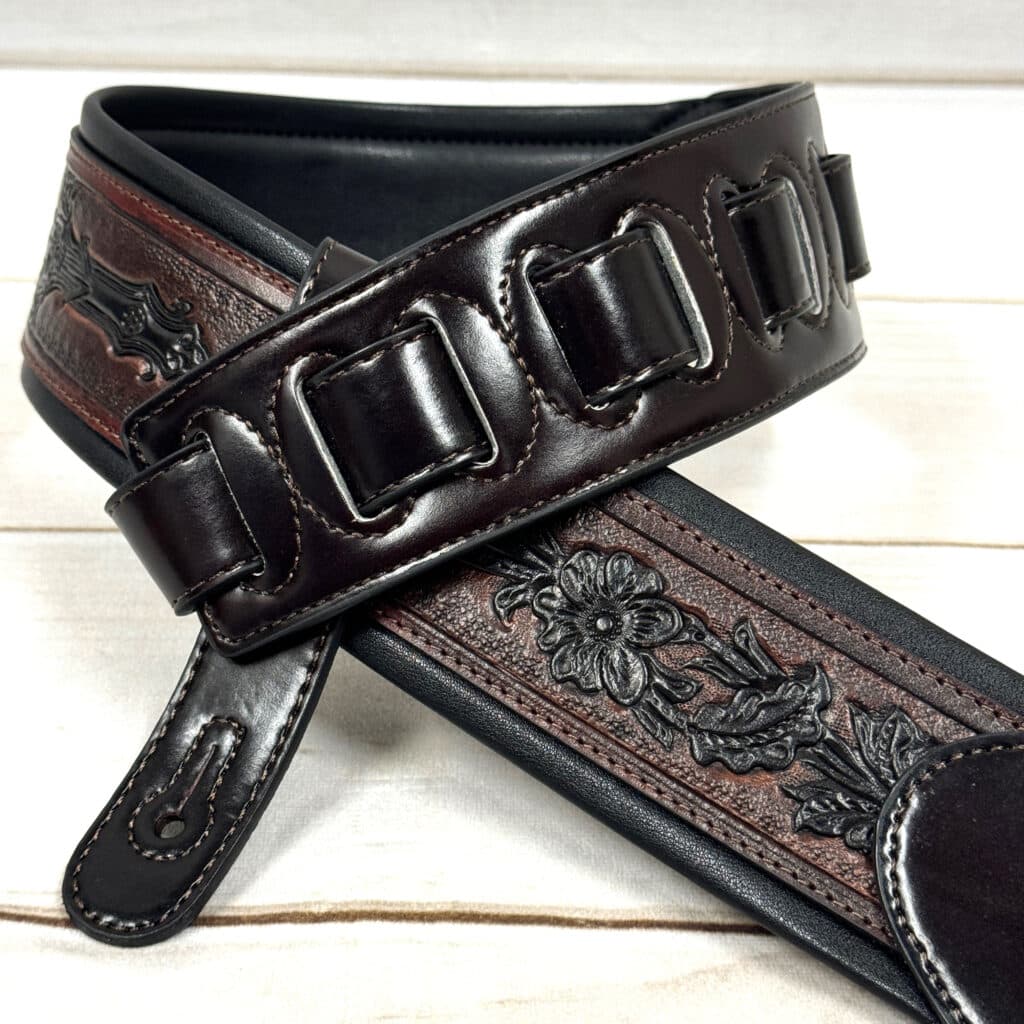 KB-02-BT Dark Oxblood Brown Carving Leather Padded Strap With Black ...