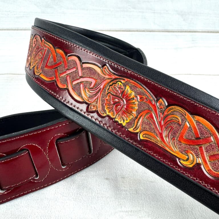 KB-09 Whiskey Red Strap With Sunburst Celtic Knot Full Grain Carving ...