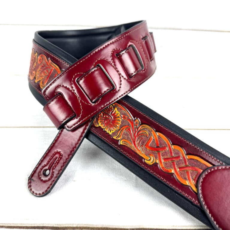 KB-09 Whiskey Red Strap With Sunburst Celtic Knot Full Grain Carving ...