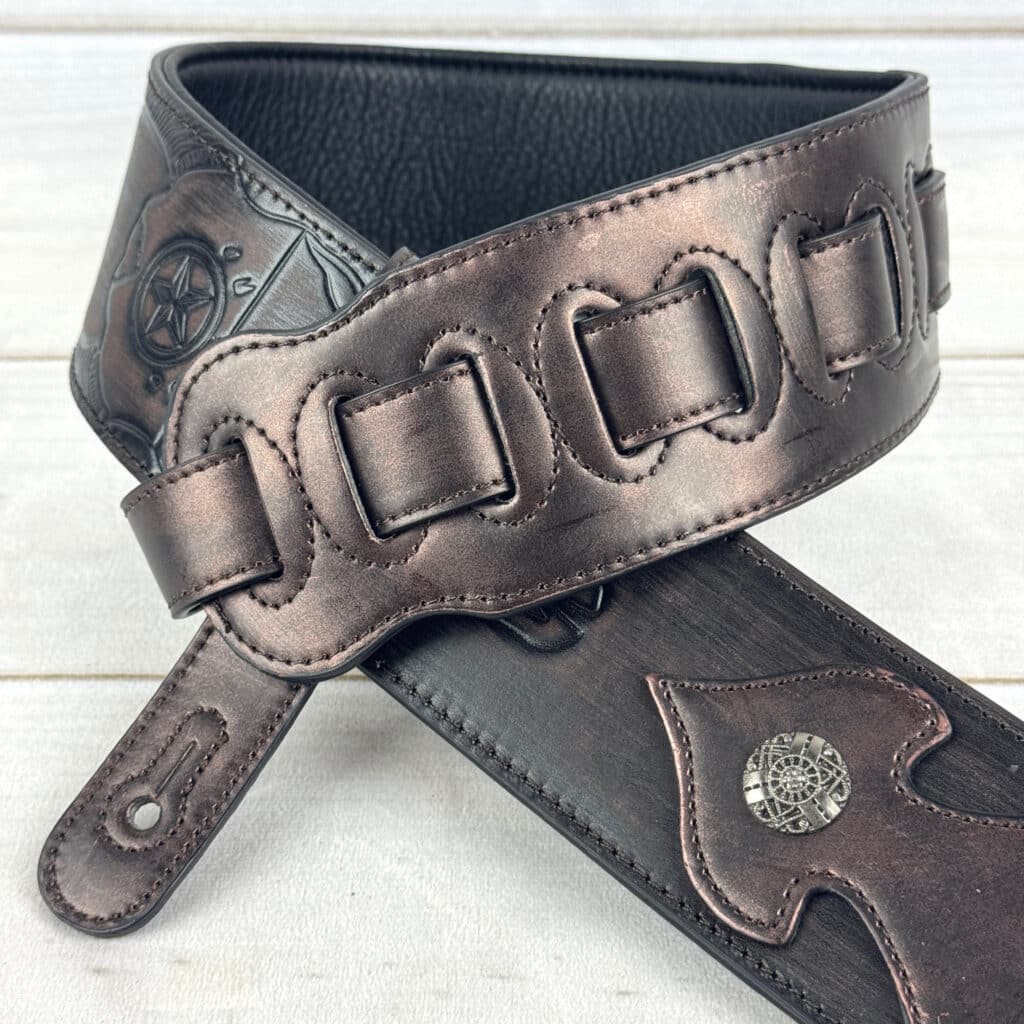 LIP-19 Metallic Copper Carved Leather Spade Cut Strap with Tooled ...