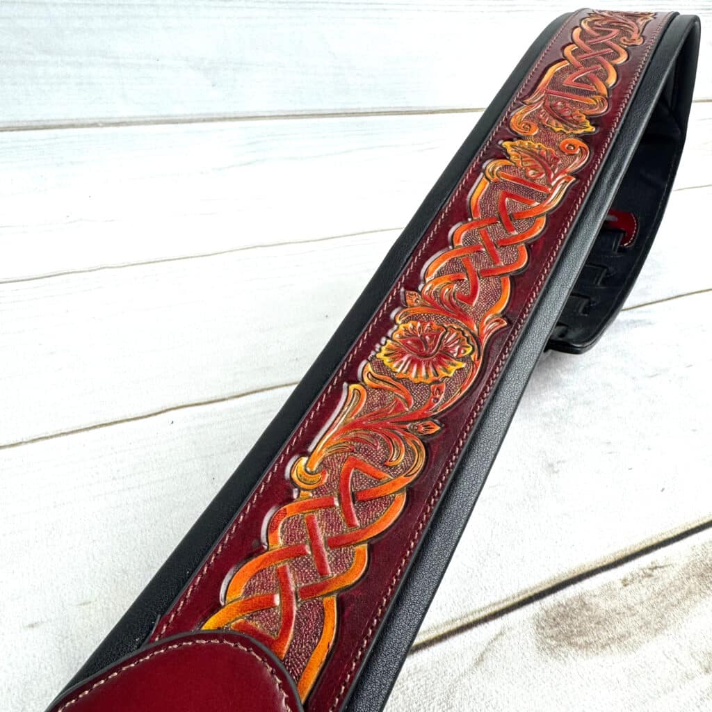 KB-09 Whiskey Red Strap With Sunburst Celtic Knot Full Grain Carving ...