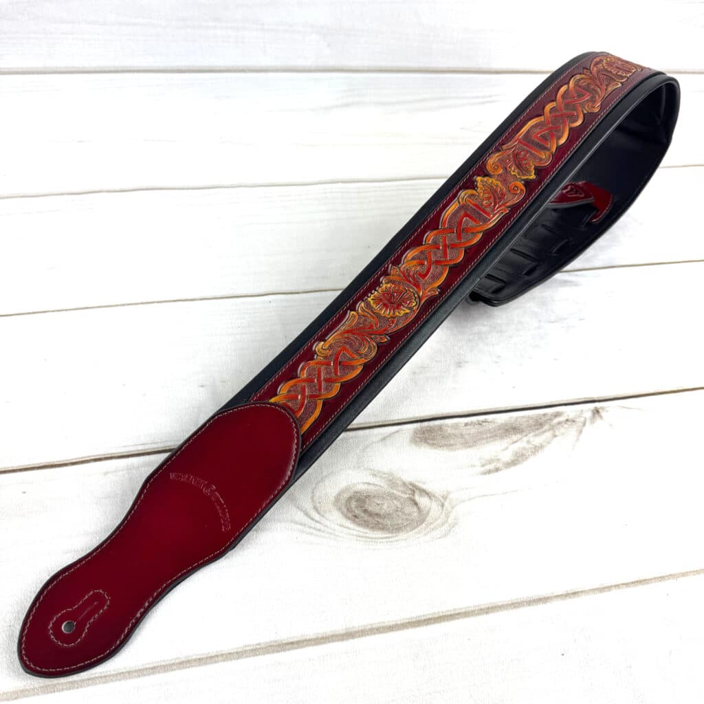 KB-09 Whiskey Red Strap With Sunburst Celtic Knot Full Grain Carving ...