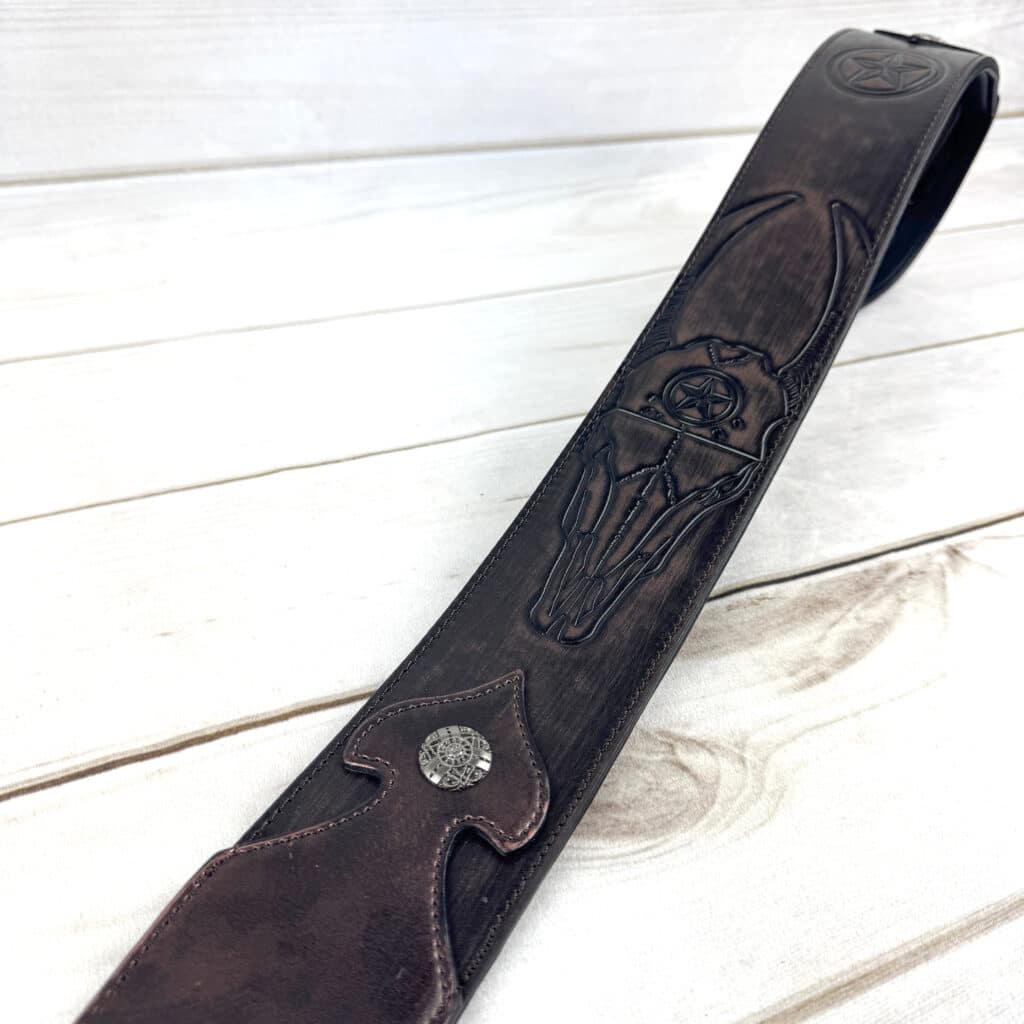 LIP-19 Metallic Copper Carved Leather Spade Cut Strap with Tooled ...