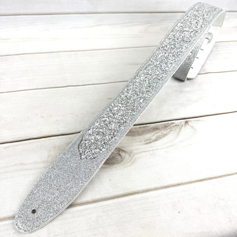 WW-GL-108 Aria Glow Silver Glitter Bomb Padded Guitar Strap White Glove ...