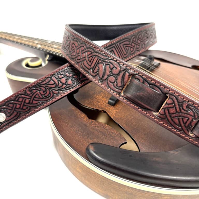 M-20-RD Mahogany Red Leather Premium Padded Mandolin Strap With Celtic ...