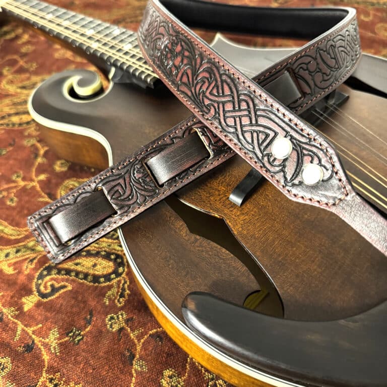 M-20-RD Mahogany Red Leather Premium Padded Mandolin Strap With Celtic ...