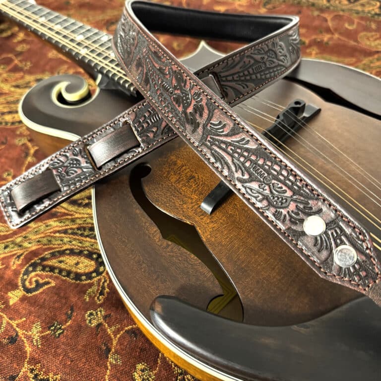 M-22-RD Mahogany Red Leather Premium Padded Mandolin Strap With Live ...