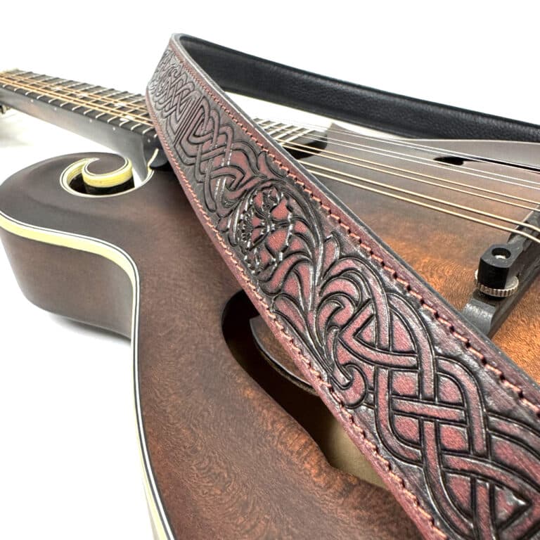 M-20-RD Mahogany Red Leather Premium Padded Mandolin Strap With Celtic ...