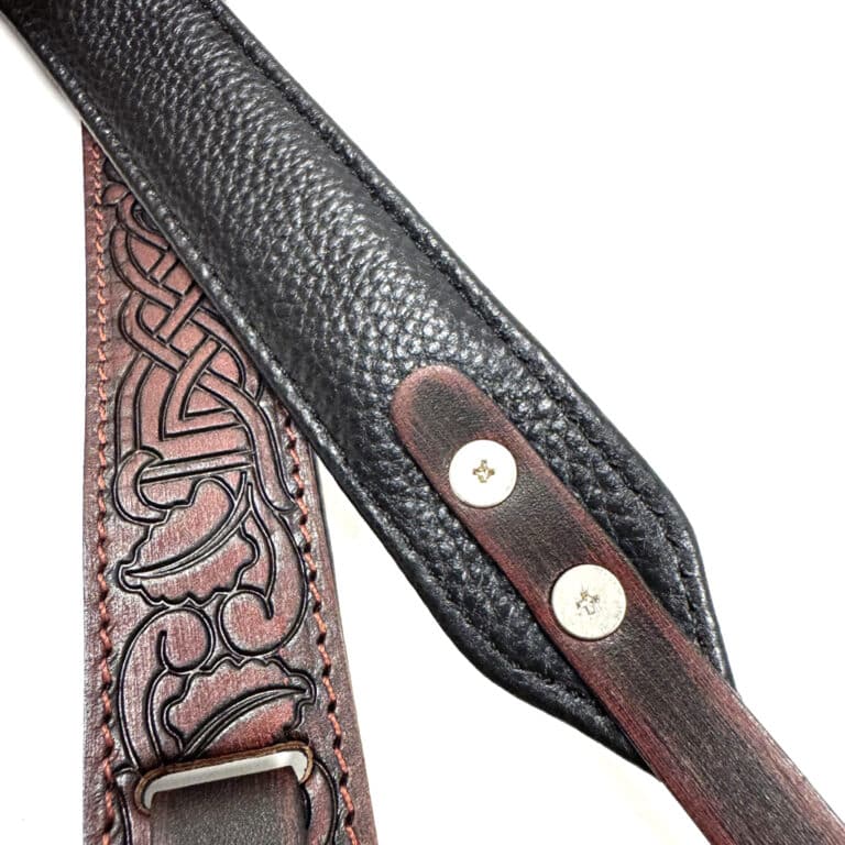 M-20-RD Mahogany Red Leather Premium Padded Mandolin Strap With Celtic ...
