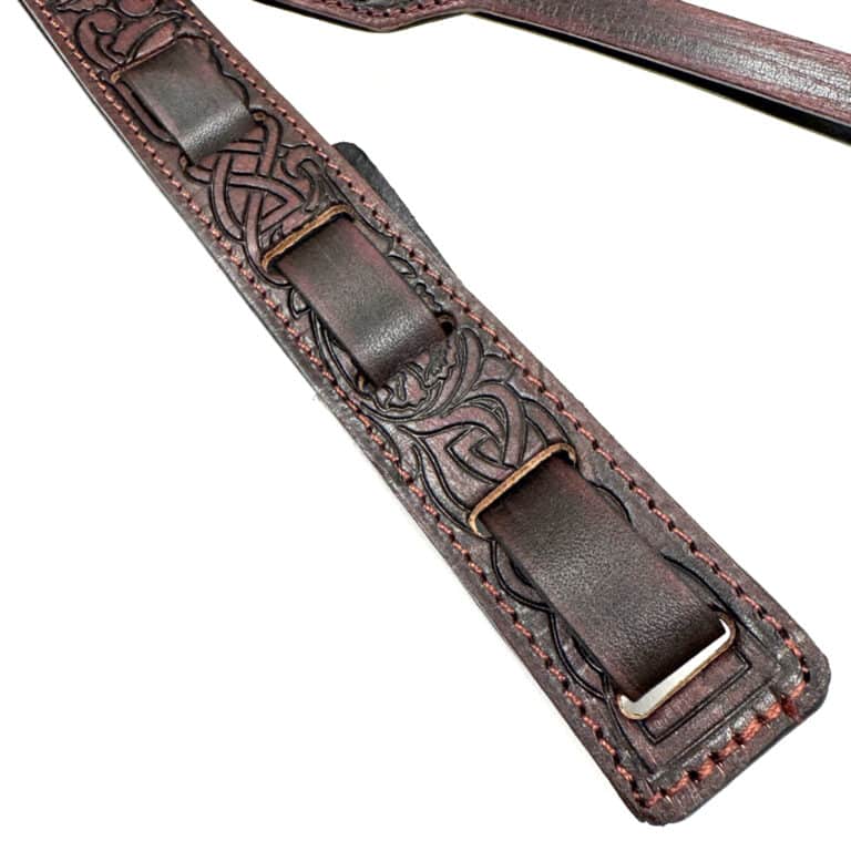 M-20-RD Mahogany Red Leather Premium Padded Mandolin Strap With Celtic ...