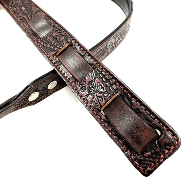 M-22-RD Mahogany Red Leather Premium Padded Mandolin Strap With Live ...