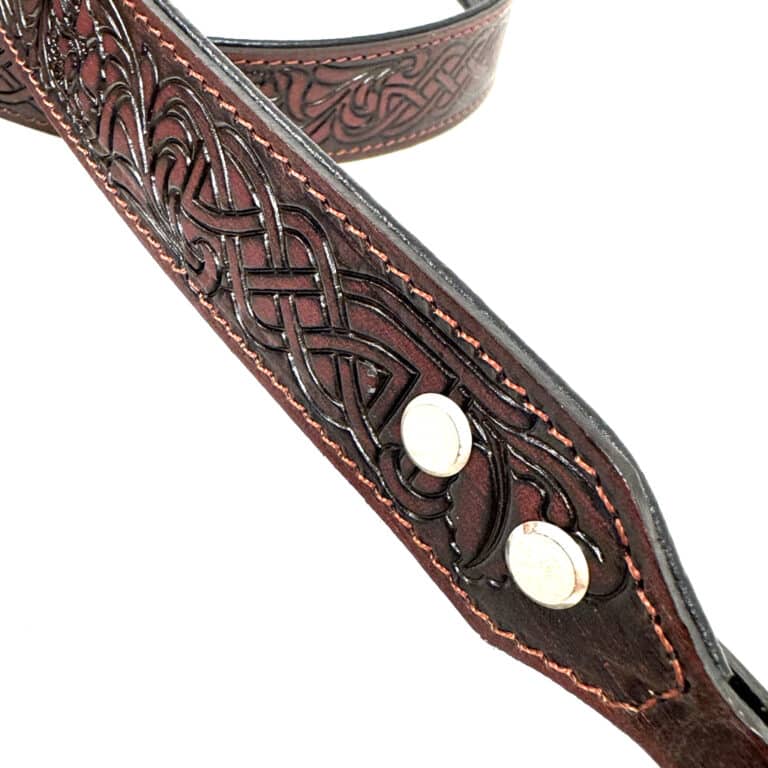M-20-RD Mahogany Red Leather Premium Padded Mandolin Strap With Celtic ...