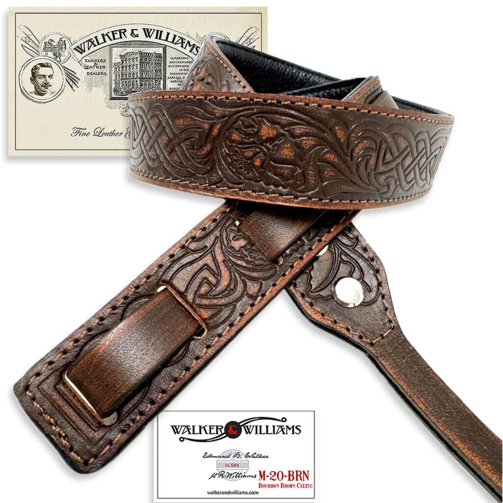 M-20-BRN Bourbon Brown Leather Premium Padded Mandolin Strap With ...
