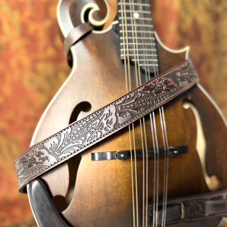 M-22-RD Mahogany Red Leather Premium Padded Mandolin Strap With Live ...