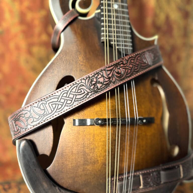 M-20-RD Mahogany Red Leather Premium Padded Mandolin Strap With Celtic ...